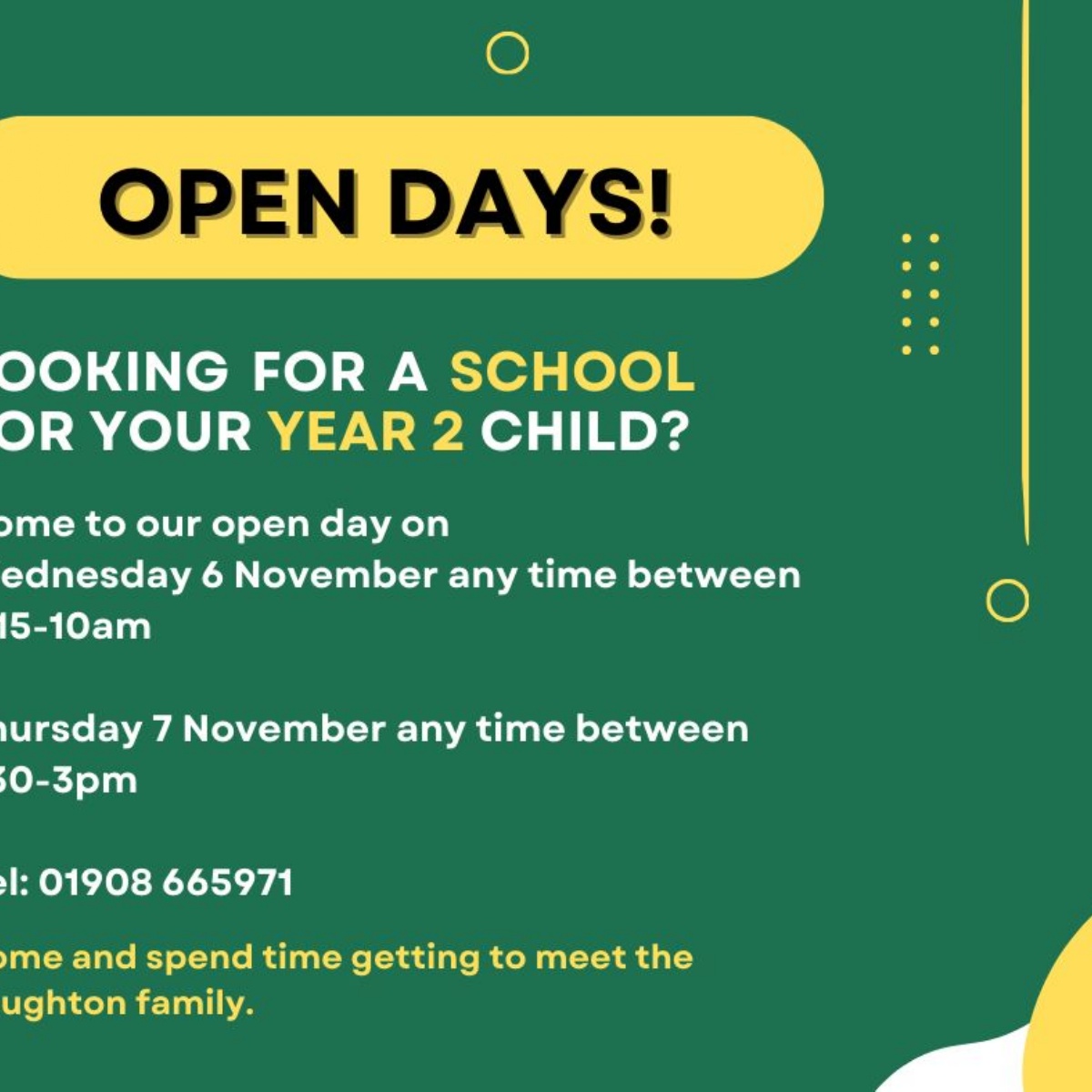 Open day sessions for prospective parent(s): 9:15am to 10am Wednesday 6 ...